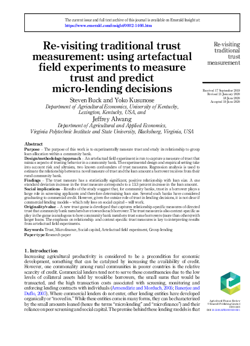 (PDF) Re-visiting traditional trust measurement: using artefactual ...