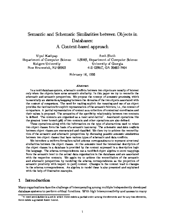 Pdf Semantic And Schematic Similarities Between Database Objects A Context Based Approach