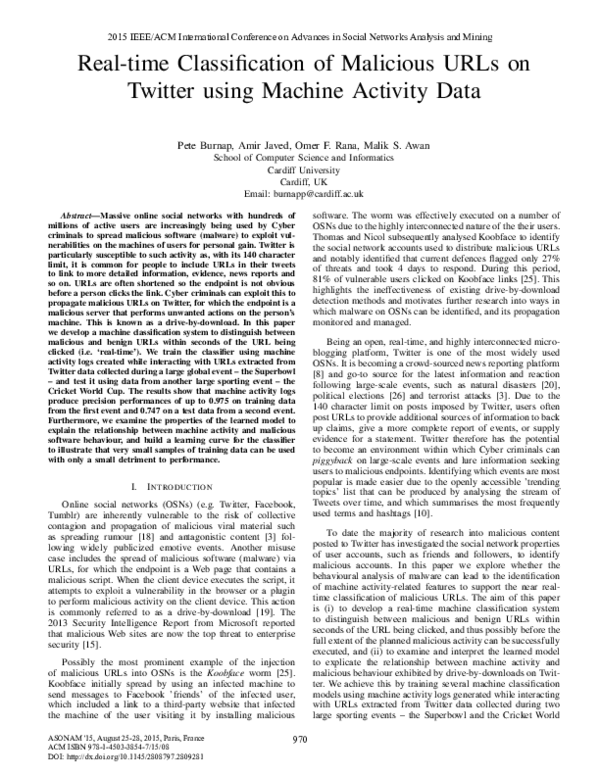 (PDF) Real-time Classification of Malicious URLs on Twitter using ...