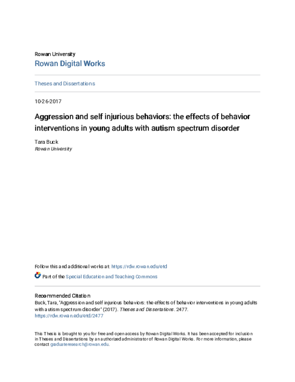 (PDF) Aggression and self injurious behaviors: the effects of behavior ...