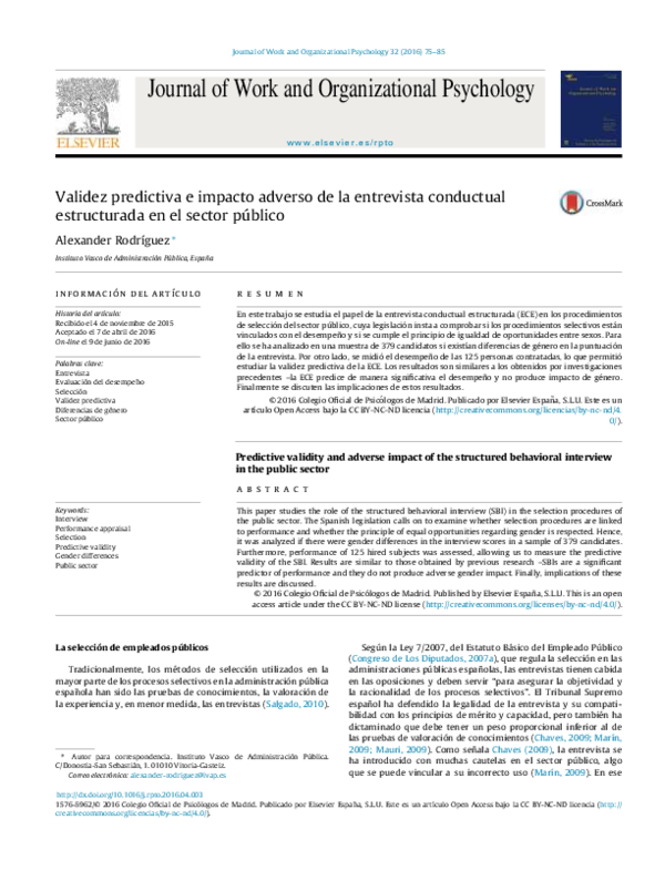 (PDF) Validez predictiva e impacto adverso de la entrevista conductual ...