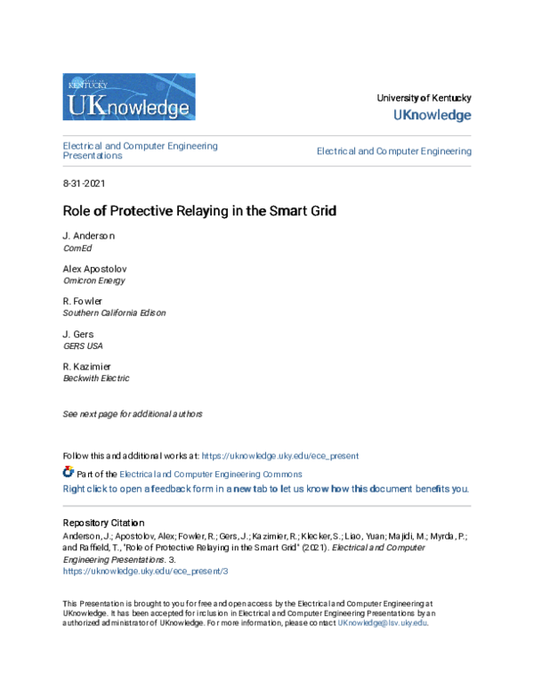 (PDF) Role of Protective Relaying in the Smart Grid