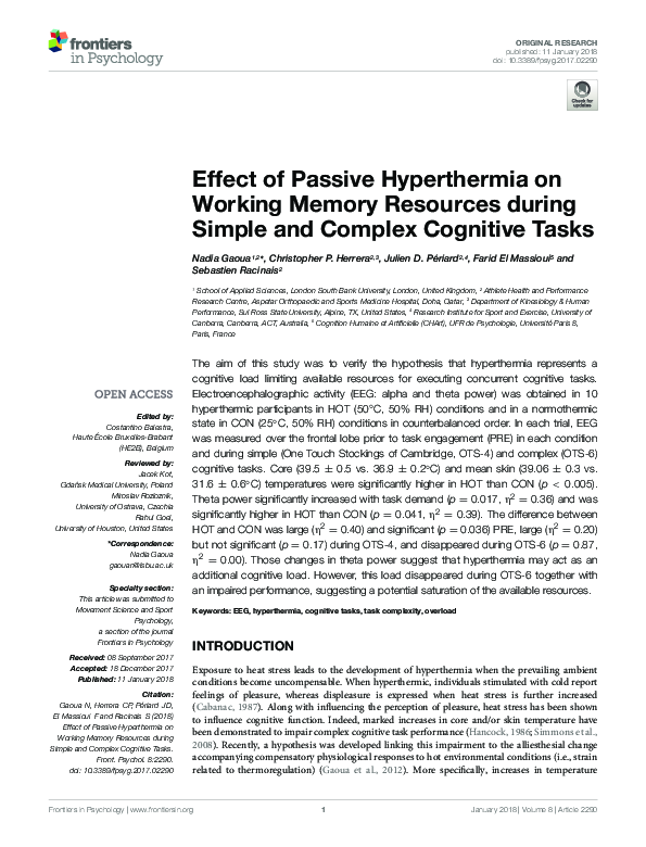 (PDF) Effect of Passive Hyperthermia on Working Memory Resources during Simple and Complex ...