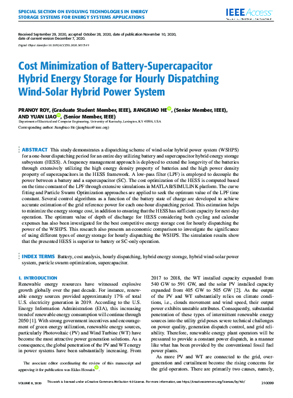 (PDF) Cost Minimization of Battery-Supercapacitor Hybrid Energy Storage for Hourly Dispatching ...