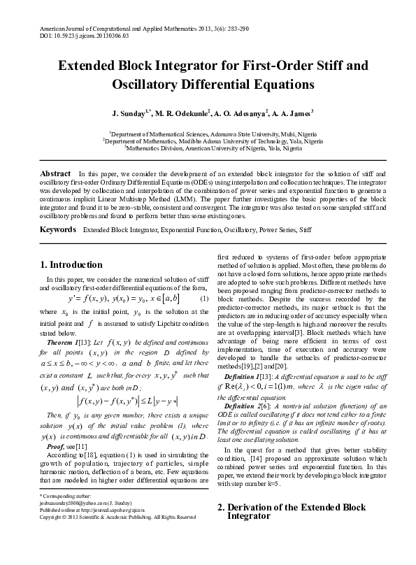 (PDF) Extended Block Integrator for First-Order Stiff and Oscillatory Differential Equations