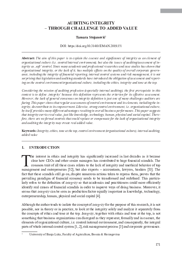 (PDF) Auditing Integrity – Through Challenge to Added Value