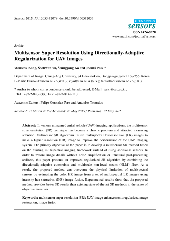 (PDF) Multisensor Super Resolution Using Directionally-Adaptive Regularization for UAV Images