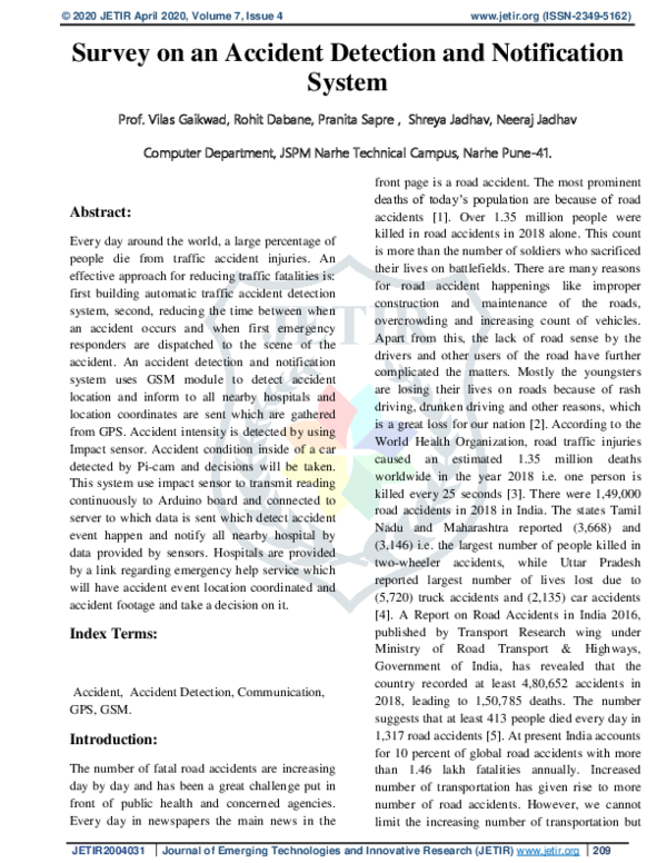 (PDF) Survey on an Accident Detection and Notification System