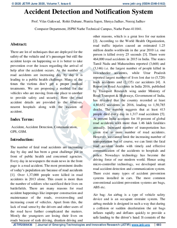 (PDF) Accident Detection and Notification System