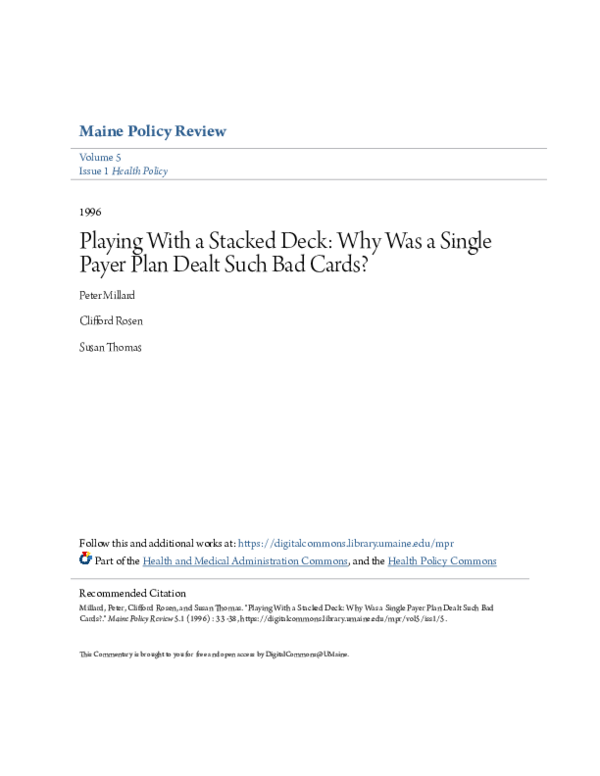 (PDF) Playing With a Stacked Deck: Why Was a Single Payer Plan Dealt ...