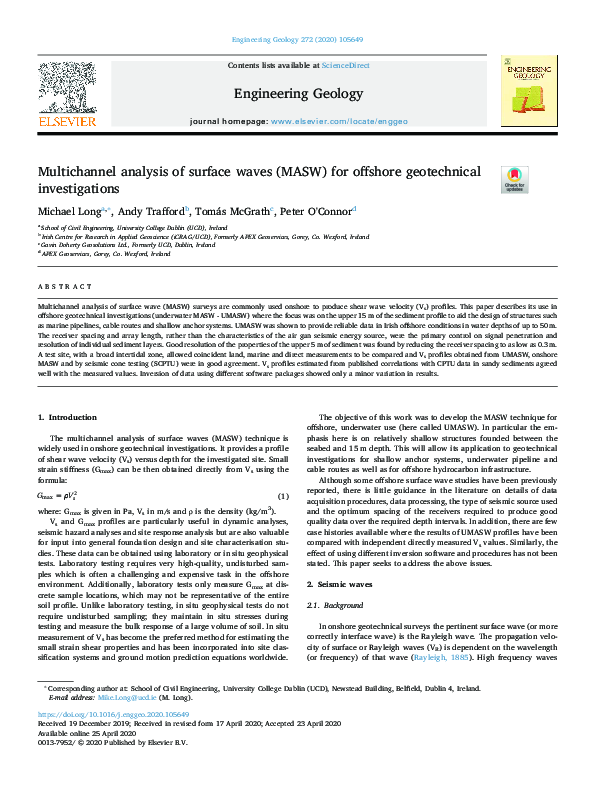 (PDF) Multichannel analysis of surface waves (MASW) for seismic site ...