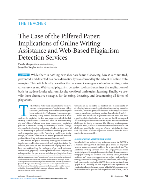 (PDF) The Case of the Pilfered Paper: Implications of Online Writing ...