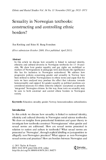 Pdf Sexuality In Norwegian Textbooks Constructing And Controlling