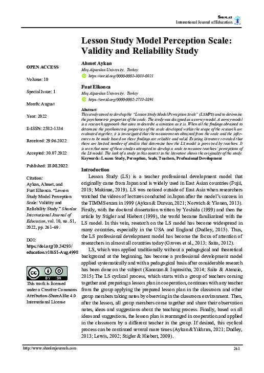 (PDF) Lesson Study Model Perception Scale: Validity and Reliability Study
