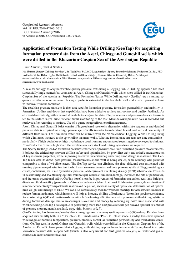 (PDF) Application of Formation Testing While Drilling (GeoTap) for ...