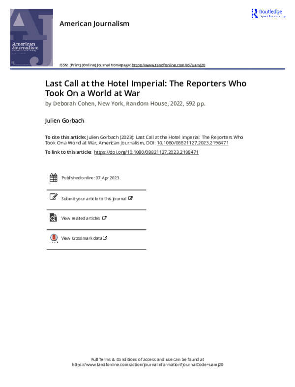 (PDF) Review: Last Call at the Hotel Imperial The Reporters Who Took On ...