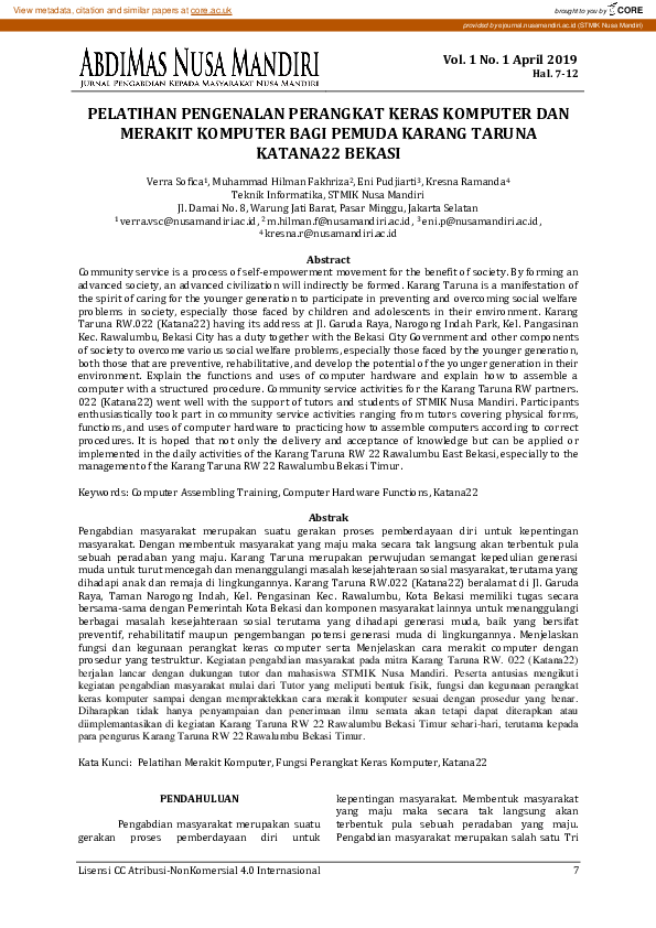 (PDF) Pelatihan Pengenalan Perangkat Keras Komputer Dan Merakit Komputer Bagi Pemuda Karang ...