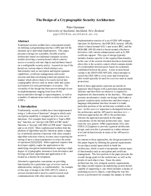 (PDF) The Design of a Cryptographic Security Architecture