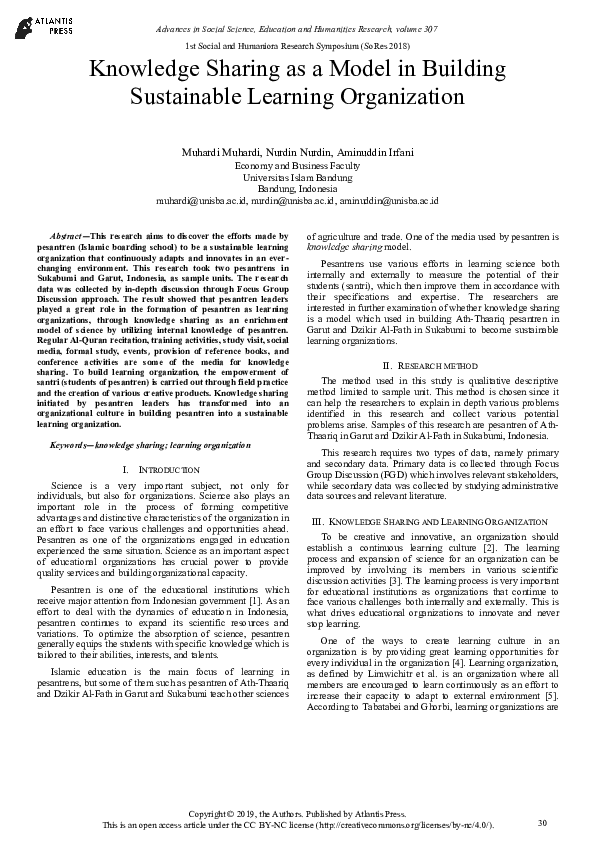 (PDF) Knowledge Sharing as a Model in Building Sustainable Learning Organization