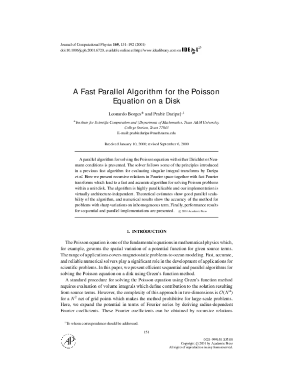 (PDF) A Fast Parallel Algorithm for the Poisson Equation on a Disk | Leonardo Borges - Academia.edu