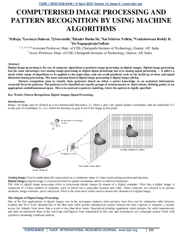 Pdf Computerised Image Processing And Pattern Recognition By Using Machine Algorithms