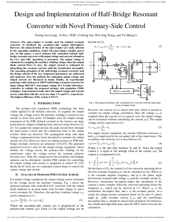 (PDF) Design and Implementation of Half-Bridge Resonant Converter With Novel Primary-Side Control