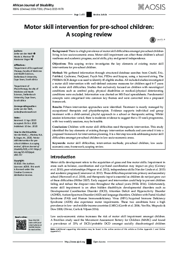 (PDF) Motor skill intervention for pre-school children: A scoping review