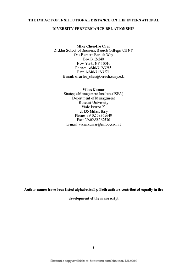 (PDF) The impact of institutional distance on the international ...