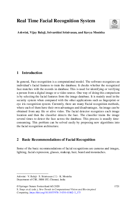 (PDF) Real Time Facial Recognition System