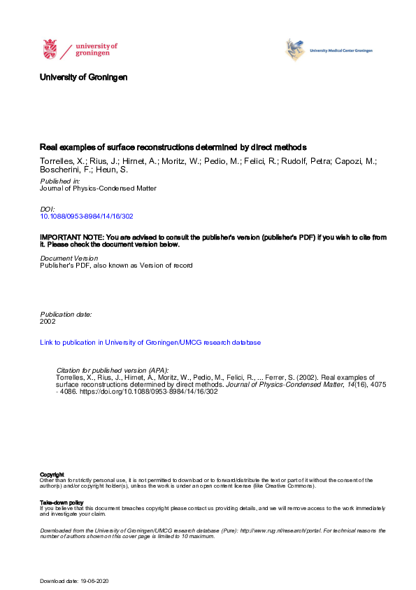 (PDF) Real examples of surface reconstructions determined by direct methods