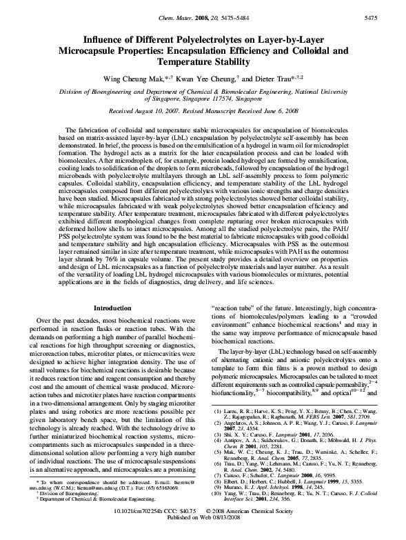 (PDF) Polyelectrolyte Effects on Layered Microcapsules