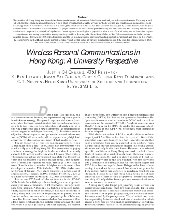 (PDF) Wireless personal communications in Hong Kong: a university perspective