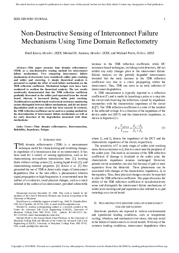 (PDF) Nondestructive Sensing of Interconnect Failure Mechanisms Using Time-Domain Reflectometry ...