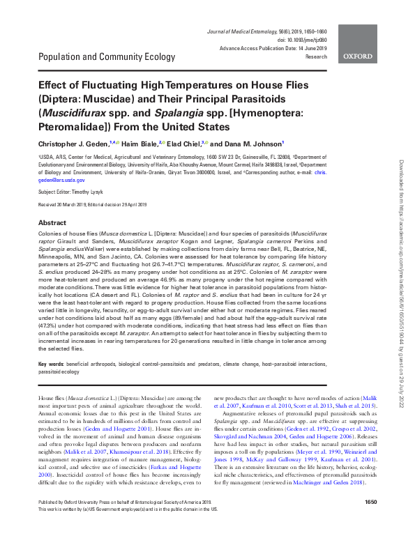 (PDF) Effect of Fluctuating High Temperatures on House Flies (Diptera ...