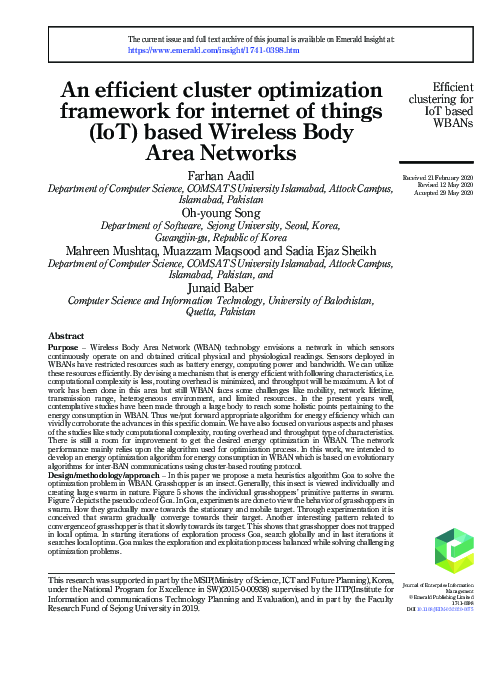 (PDF) An efficient cluster optimization framework for internet of things (IoT) based Wireless ...