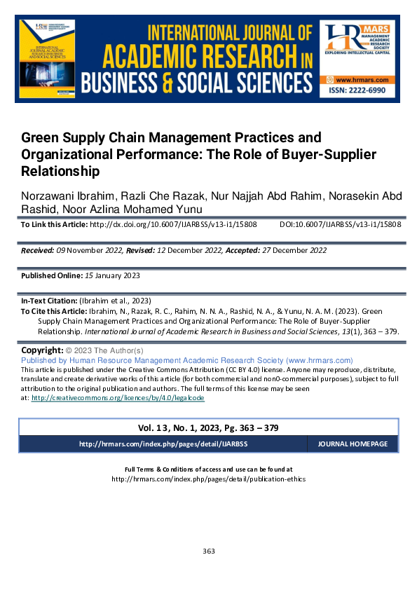 (PDF) Green Supply Chain Management Practices and Organizational Performance: The Role of Buyer ...