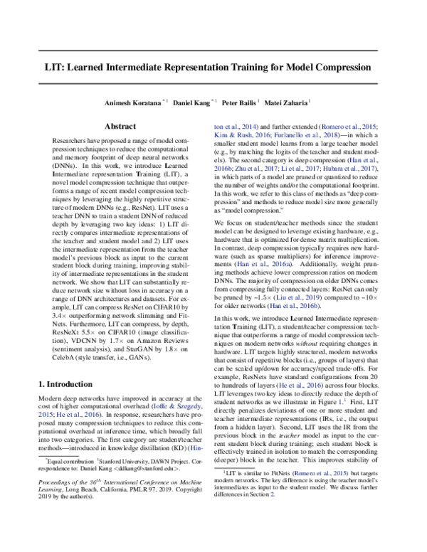 (PDF) LIT: Learned Intermediate Representation Training for Model Compression