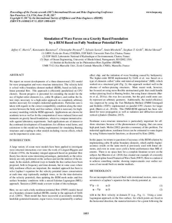 Pdf Simulation Of Wave Forces On A Gravity Based Foundation By A Bem Based On Fully Nonlinear