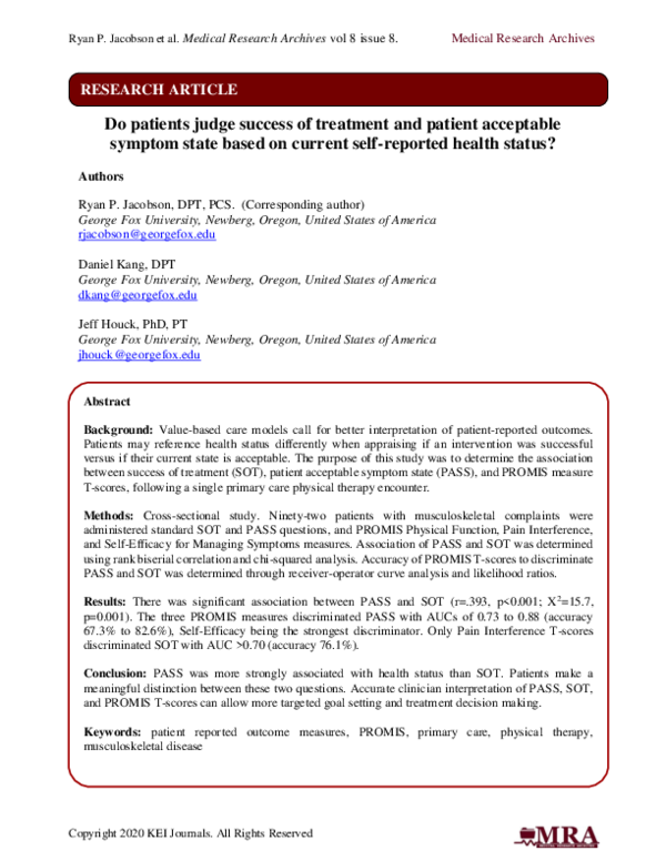 (PDF) Do patients judge success of treatment and patient acceptable ...