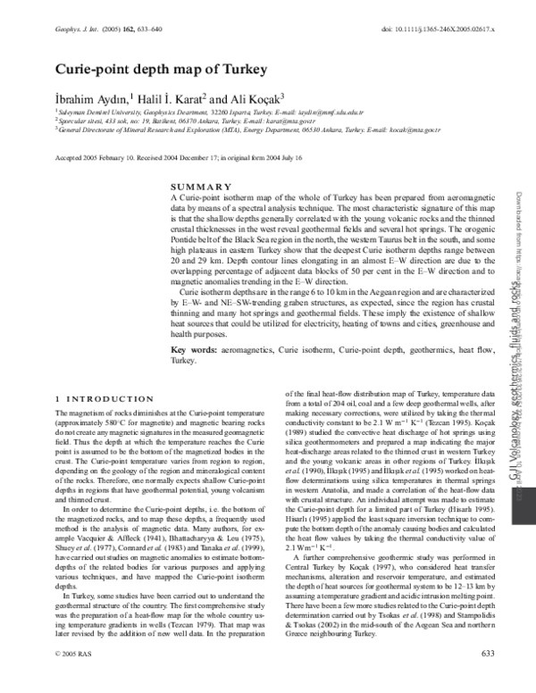 (PDF) Curie-point depth map of Turkey | Ali koçak - Academia.edu