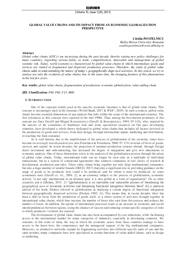 (PDF) Global Value Chains and Its Impact from an Economic Globalization Perspective