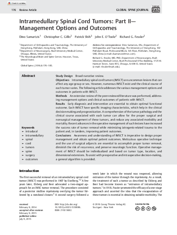 (PDF) Intramedullary Spinal Cord Tumors: Part II—Management Options and Outcomes