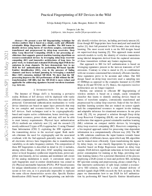 (PDF) Practical Fingerprinting of RF Devices in the Wild