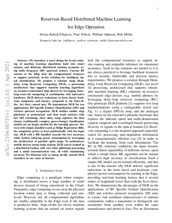 (PDF) Reservoir-Based Distributed Machine Learning for Edge Operation ... (PDF) Reservoir-Based Distributed Machine Learning for Edge Operation ...