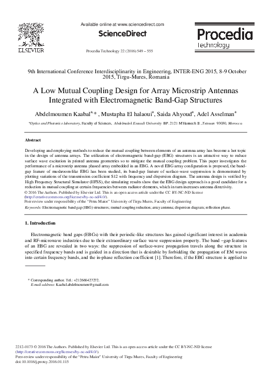 Pdf A Low Mutual Coupling Design For Array Microstrip Antennas Integrated With Electromagnetic