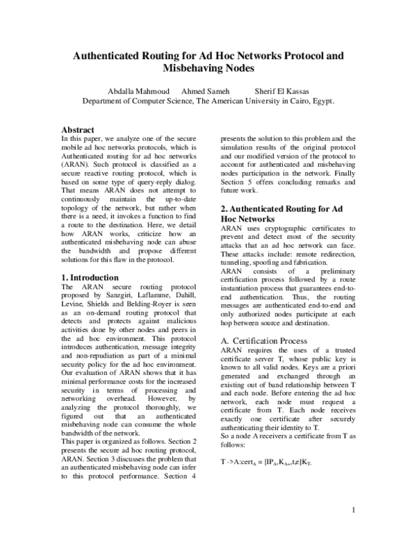 (PDF) Reputed Authenticated Routing Ad-Hoc Networks Protocol | Ahmed Sameh - Academia.edu