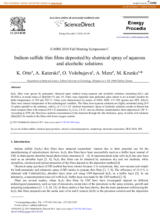 (PDF) Indium sulfide thin films deposited by chemical spray of aqueous ...