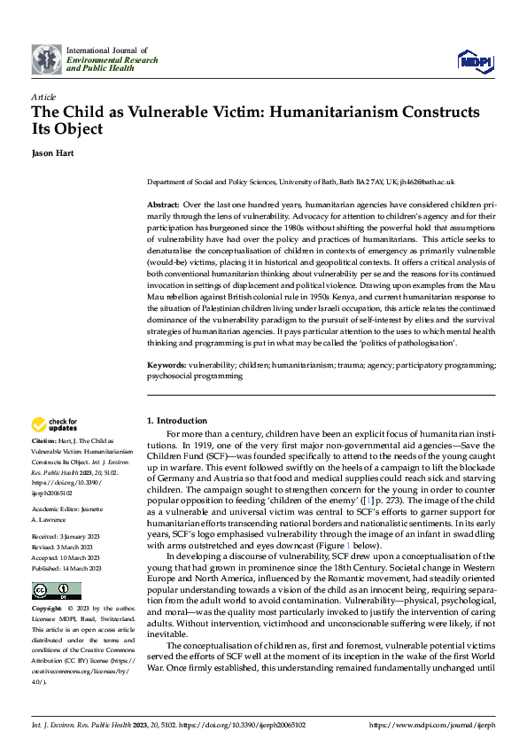 (PDF) The Child as Vulnerable Victim: Humanitarianism Constructs Its Object