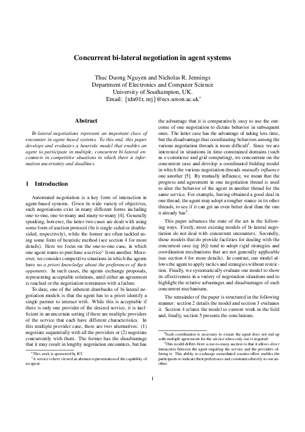 (PDF) Concurrent bilateral negotiation in agent systems | Thuc Anh Nguyen - Academia.edu