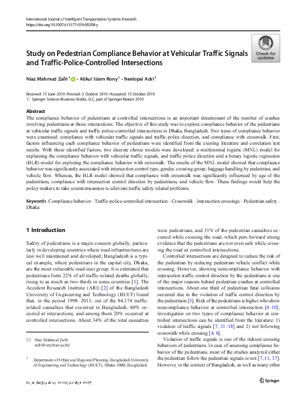 (PDF) Study on Pedestrian Compliance Behavior at Vehicular Traffic Signals and Traffic-Police ...